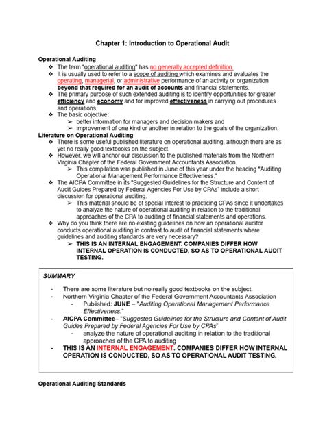 Copy Of Operational Audit Notes Pdf Audit Internal Audit