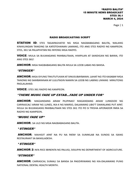 Radio Broadcasting Script Pdf