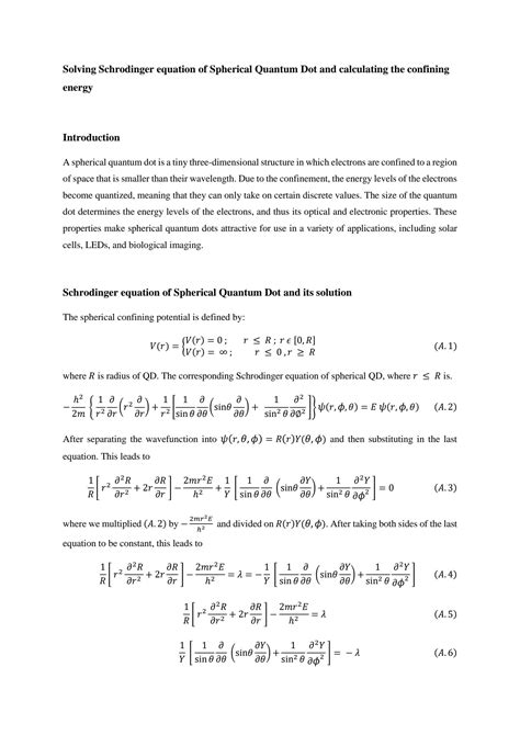 Solution Solving Schrodinger Equation Of Spherical Quantum Dot And