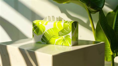 A Green Tissue Box With A Leaf On It Stock Image Image Of Greenery