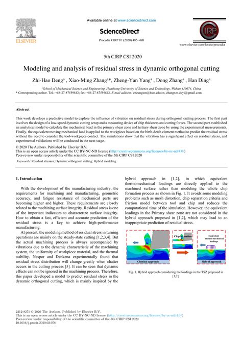 Pdf Modeling And Analysis Of Residual Stress In Dynamic Orthogonal Cutting