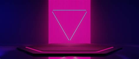 로봇 손 기술의 3d 그림 렌더링 미래형 사이버 펑크 디스플레이 게임 공상 과학 무대 받침대 배경 게이머 배너 네온 빛 스탠드 연단의 기호 프리미엄 사진