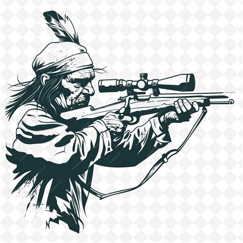 Premium Psd Png Apache Scout With A Henry Rifle Focused And Ready Taking Aim Medieval Warrior