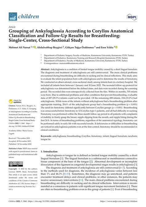 Pdf Grouping Of Ankyloglossia According To Coryllos Anatomical