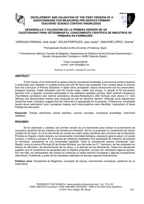 Pdf Development And Validation Of The First Version Of A Questionnaire For Measuring Pre