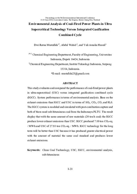 Pdf Environmental Analysis Of Coal Fired Power Plants In Ultra Supercritical Technology Versus