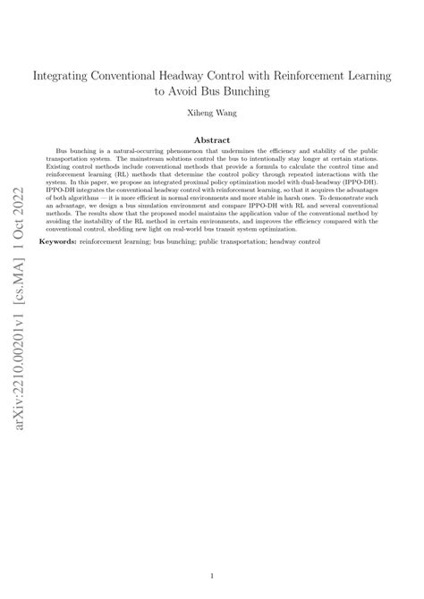 Pdf Integrating Conventional Headway Control With Reinforcement