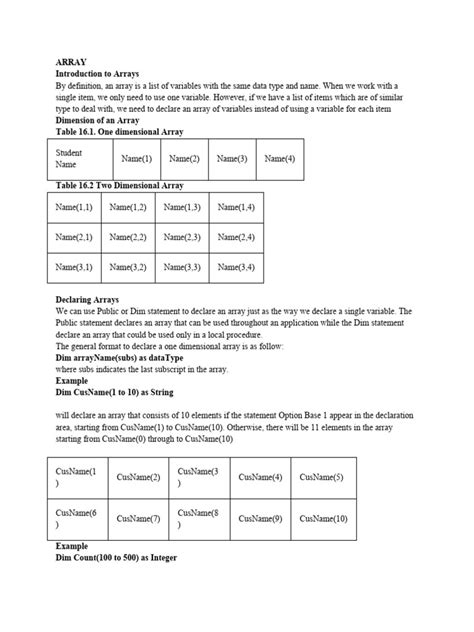 lesson10 working with arrays pdf matrix mathematics data
