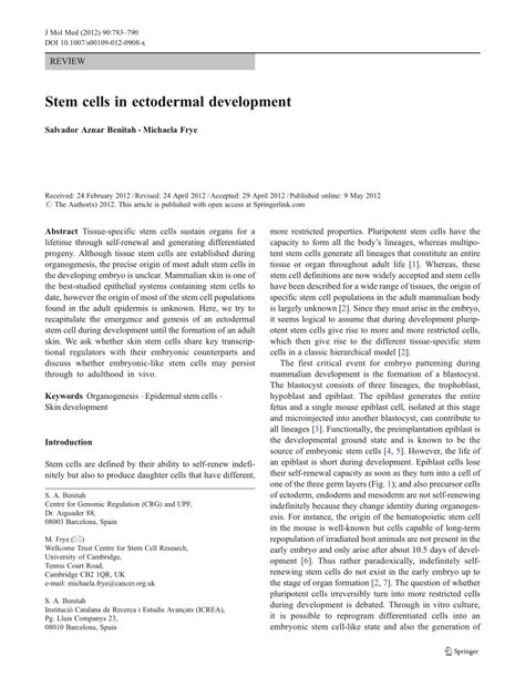 Pdf Stem Cells In Ectodermal Development