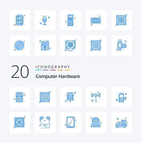 Free Vector 20 Computer Hardware Blue Color Icon Pack Like Hardware Charge Connector Battery Wifi