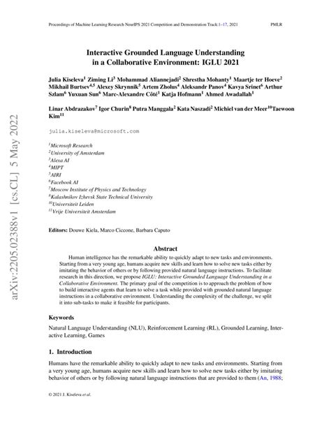 Interactive Grounded Language Understanding In A Collaborative Environment Iglu 2021 Deepai