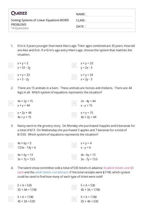 50 Math Word Problems Worksheets For 8th Year On Quizizz Free And Printable