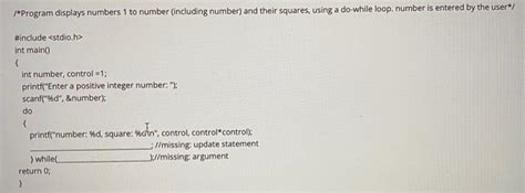 Solved Program Displays Numbers 1 To Number Including