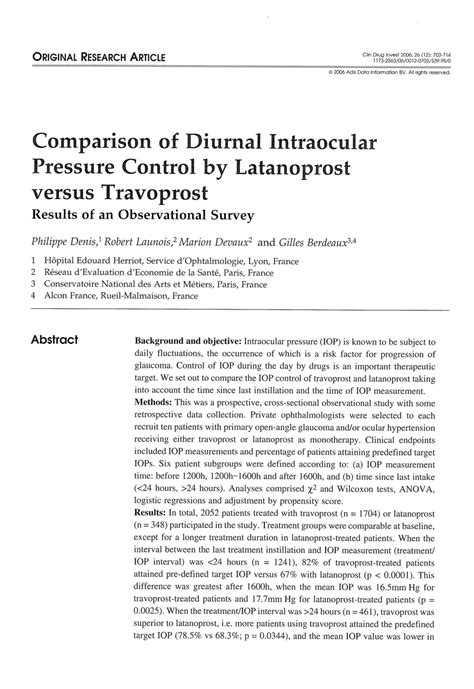 Pdf Comparison Of Diurnal Intraocular Pressure Control By Latanoprost