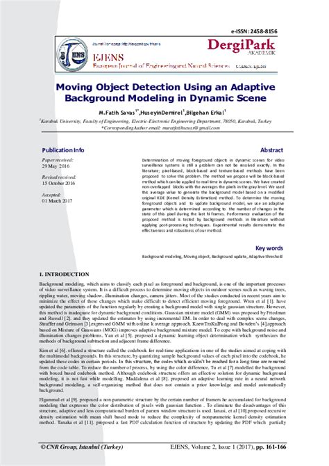 Pdf Moving Object Detection Using An Adaptive Background Modeling In