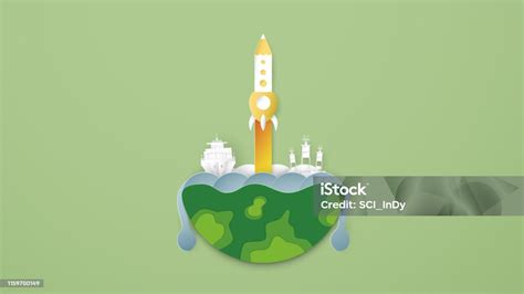 종이 컷 공예 및 종이 접기 스타일의 시작 개념벡터 일러스트레이션 로켓이 날고 있습니다 웹 배너 포스터 표지 광고를위한 템플릿