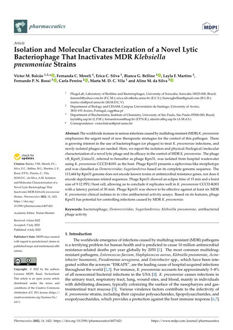 Pdf Isolation And Molecular Characterization Of A Novel Lytic