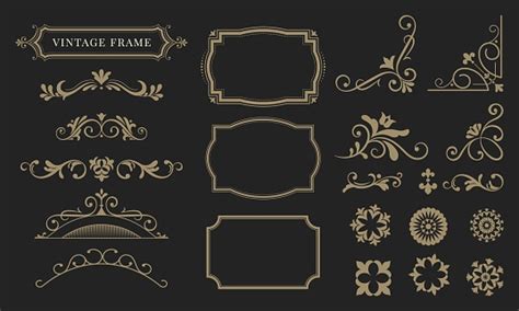 절묘한 빈티지 프레임과 트위스트 플로럴 요소 세트 컬 조각과 장식 요소를 사용하여 초대장 인증서 포스터 및 카드를 만들 수 있습니다 벡터 0명에 대한 스톡 벡터 아트 및