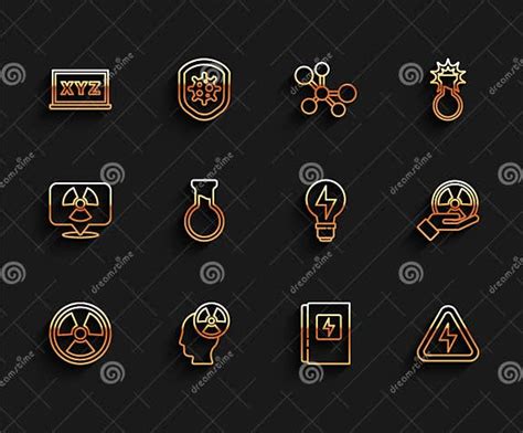 Set Line Radioactive Head And Radiation Symbol Xyz Coordinate System Electrical Panel High