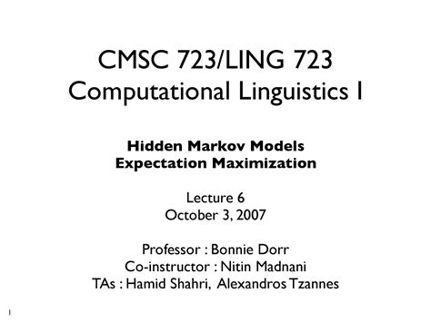 Hidden Markov Models Expectation Maximization Lecture Notes Cmsc 723 Docsity