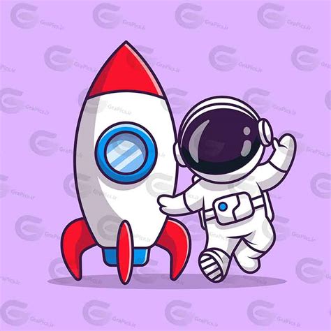 وکتور کارتونی فضانورد و موشک کد 476 گراپیکس