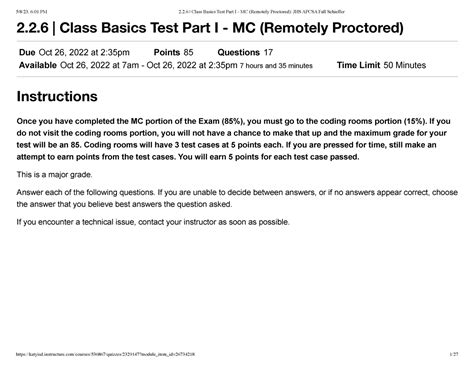 2 2 6 Class Basics Test Part I Mc Remotely Proctored Jhs Apcsa Fall Schieffer 2 2 Class
