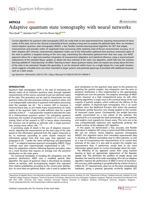 Pdf Adaptive Quantum State Tomography With Neural Networks