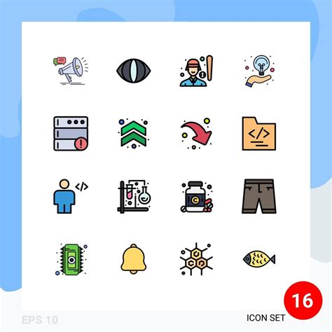 Mobile Interface Flat Color Filled Line Set Of 16 Pictograms Of Alert Hand Baseball Creative
