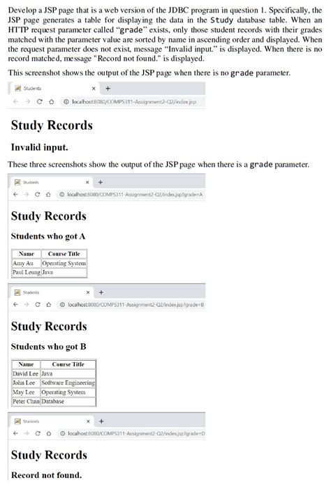 Solved Develop A JSP Page That Is A Web Version Of The JDBC Chegg