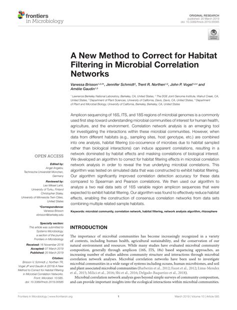Pdf A New Method To Correct For Habitat Filtering In Microbial Correlation Networks