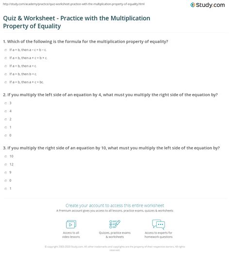 Quiz And Worksheet Practice With The Multiplication Property Of