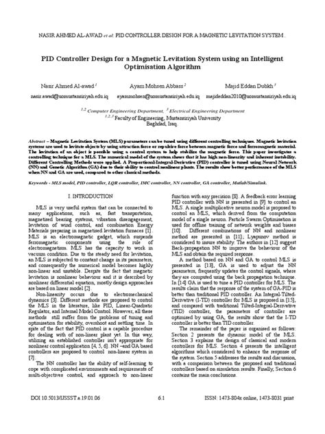 pid controller design for a magnetic levitation system using an
