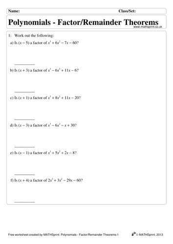 Polynomials Practice Questions Solutions Teaching Resources