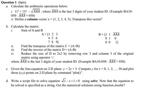 Solved Question 1 6pts A Calculate The Arithmetic Chegg Com