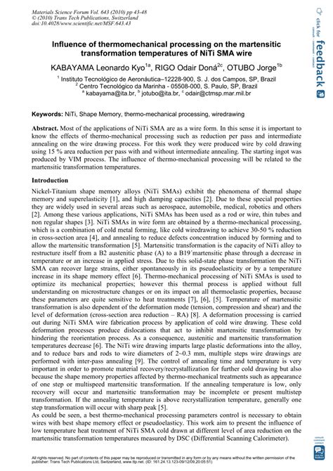 Pdf The Influence Of Wire Drawing Parameters On The Martensitic Transformation Temperature Of