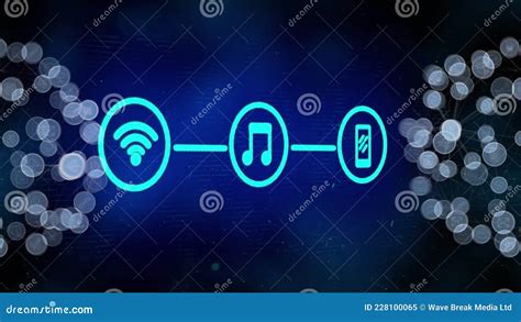 Animation Of Icons And Network Of Connections Over Dark Background