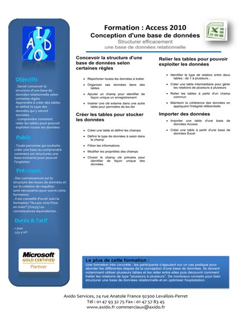 Formation Access 2010 Conception D`une Base De Données
