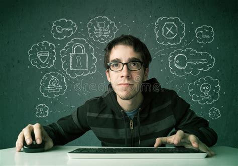 Young Nerd Hacker With Virus And Hacking Thoughts Stock Image Image