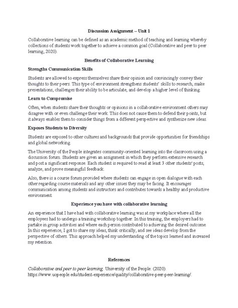 Univ 1001 Discussion Assignment Unit 1 Discussion Assignment Unit 1 Collaborative