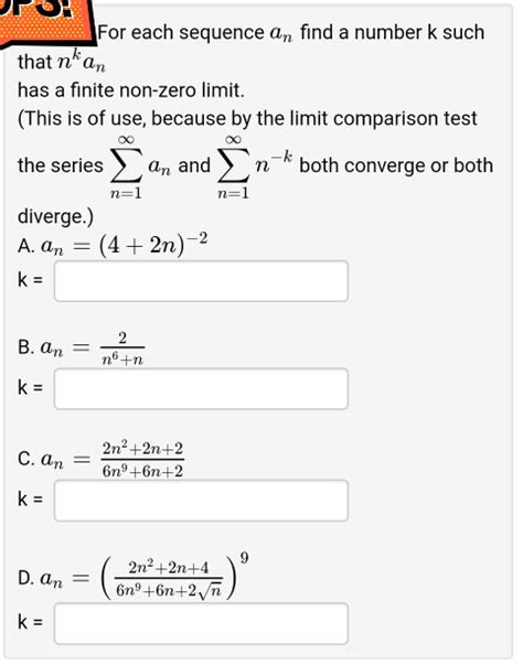 answered for each sequence a find a number k… bartleby