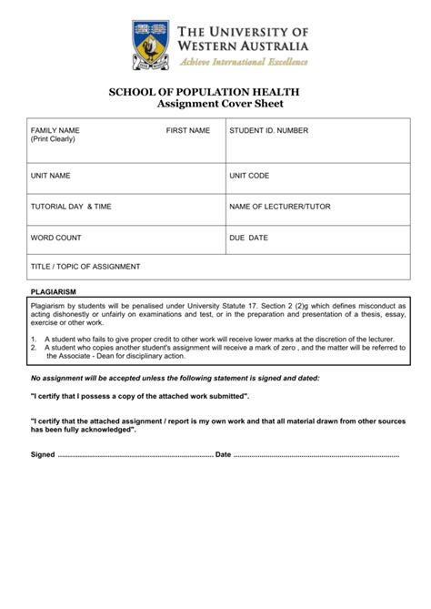 Assignment Cover Sheet Babe Of Population Health