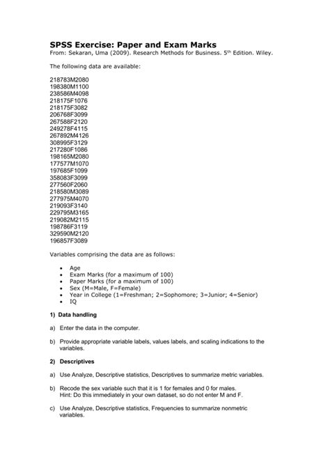 Spss Exercise Paper And Exam Marks