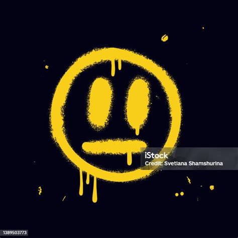 도시 낙서 개념 검은 배경에 고립 된 방울 Ans로 분무 노란색 무서운 아픈 얼굴 이모티콘 페이들 아트의 텍스처 핸드 그린 벡터