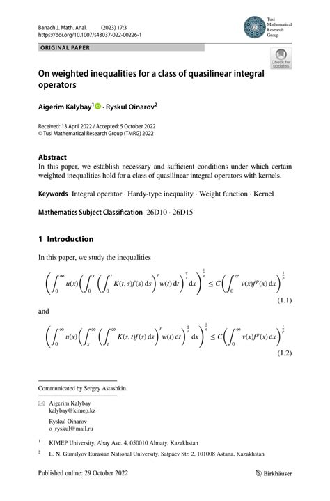 pdf on weighted inequalities for a class of quasilinear integral