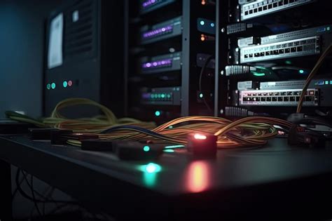 Premium Ai Image Network Cables Connected Into Switches Generative Ai