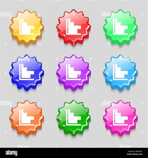 Infographic Icon Sign Symbol On Nine Wavy Colourful Buttons Vector
