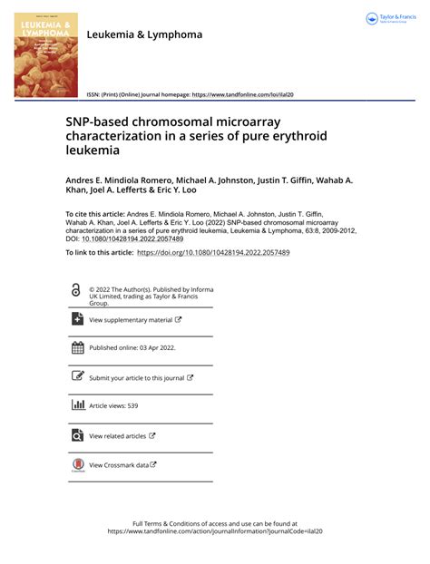 Pdf Snp Based Chromosomal Microarray Characterization In A Series Of Pure Erythroid Leukemia