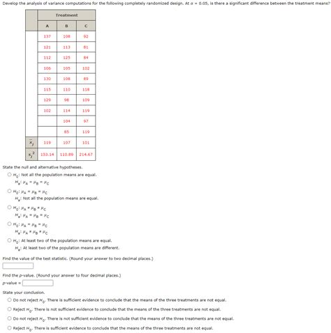 Solved Develop The Analysis Of Variance Computations For The