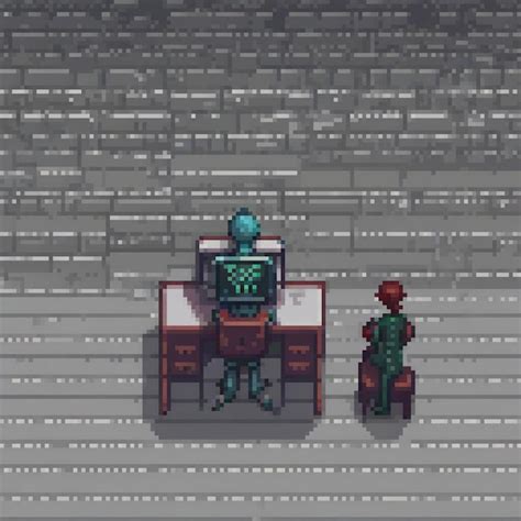 Pixel Art Depicts A Man And Woman At A Desk Working On A Computer Premium AI Generated Image