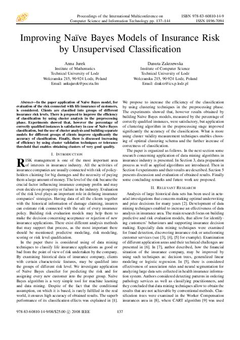 Pdf Improving Naive Bayes Models Of Insurance Risk By Unsupervised Learning